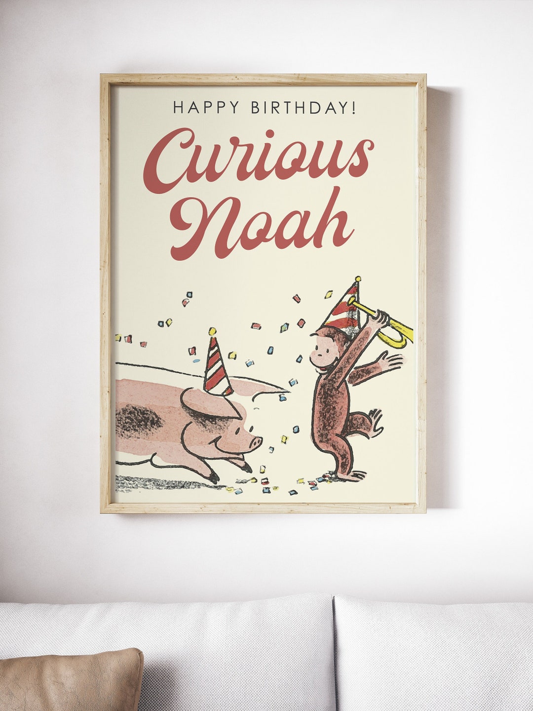 18x24 Curious George Simple Modern Classic Vintage Birthday Party ...