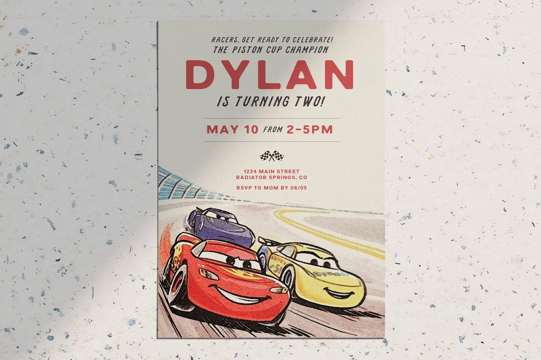 Lightning Mcqueen Piston Cup • Disney Pixar Cars Birthday Party Invite ...