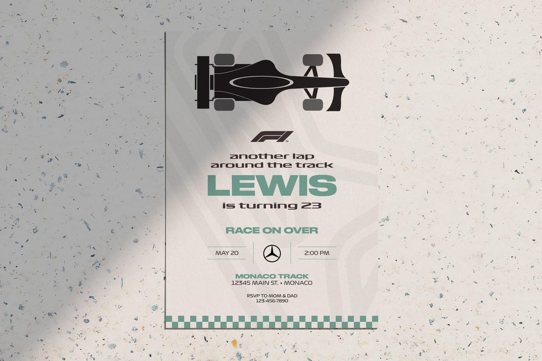 Formula 1 F1 Mercedes Modern Simple Birthday Party Invitation ...