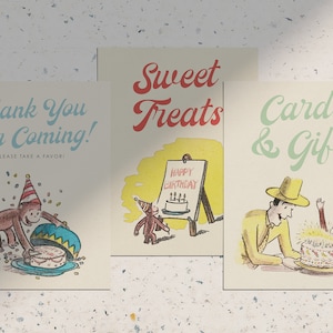8.5x11 Classic Curious George Vintage Birthday Party Posters Instant ...