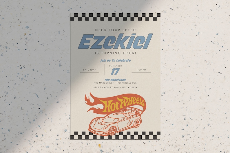 Hot Wheels Need Four Speed Cars Track Invite Birthday Party Invitation ...
