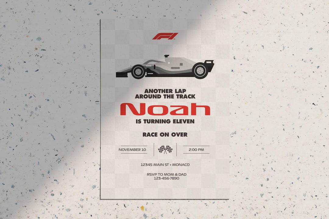 Formula 1 Car Modern Simple Birthday Party Invitation • printable ...