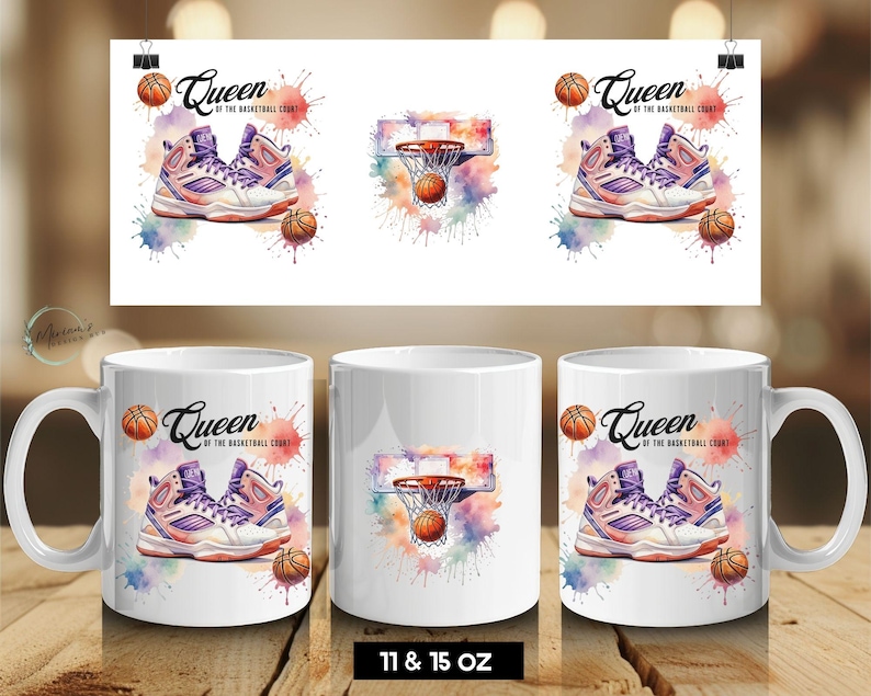 Basketball Mug Wrap Design, 11 and 15oz, PNG Digital Download, Full ...