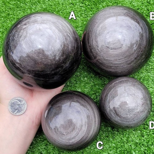 Silver Sheen Obsidian Sphere - Etsy