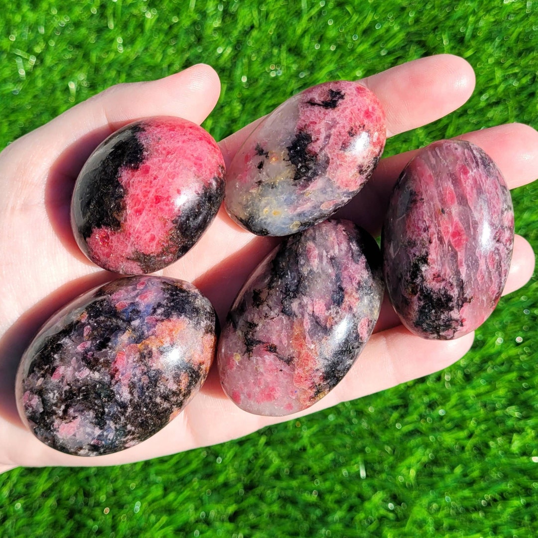 Cherry Blossom Tourmaline Palm Stones to Choose From, Pink and Black ...