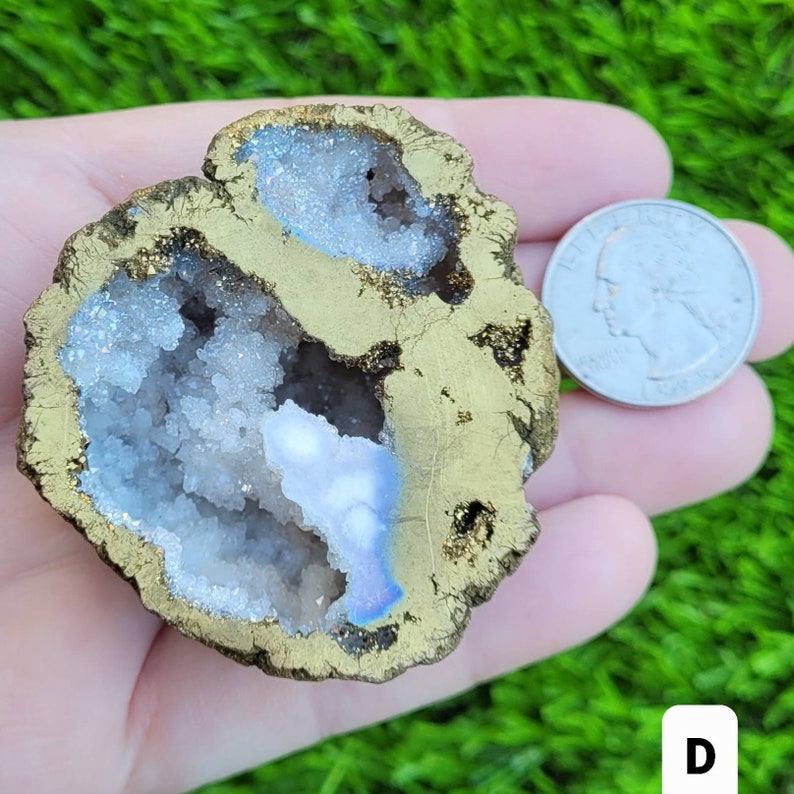 Gold and White Quartz Geodes Angel Aura Coated Druzy Quartz - Etsy