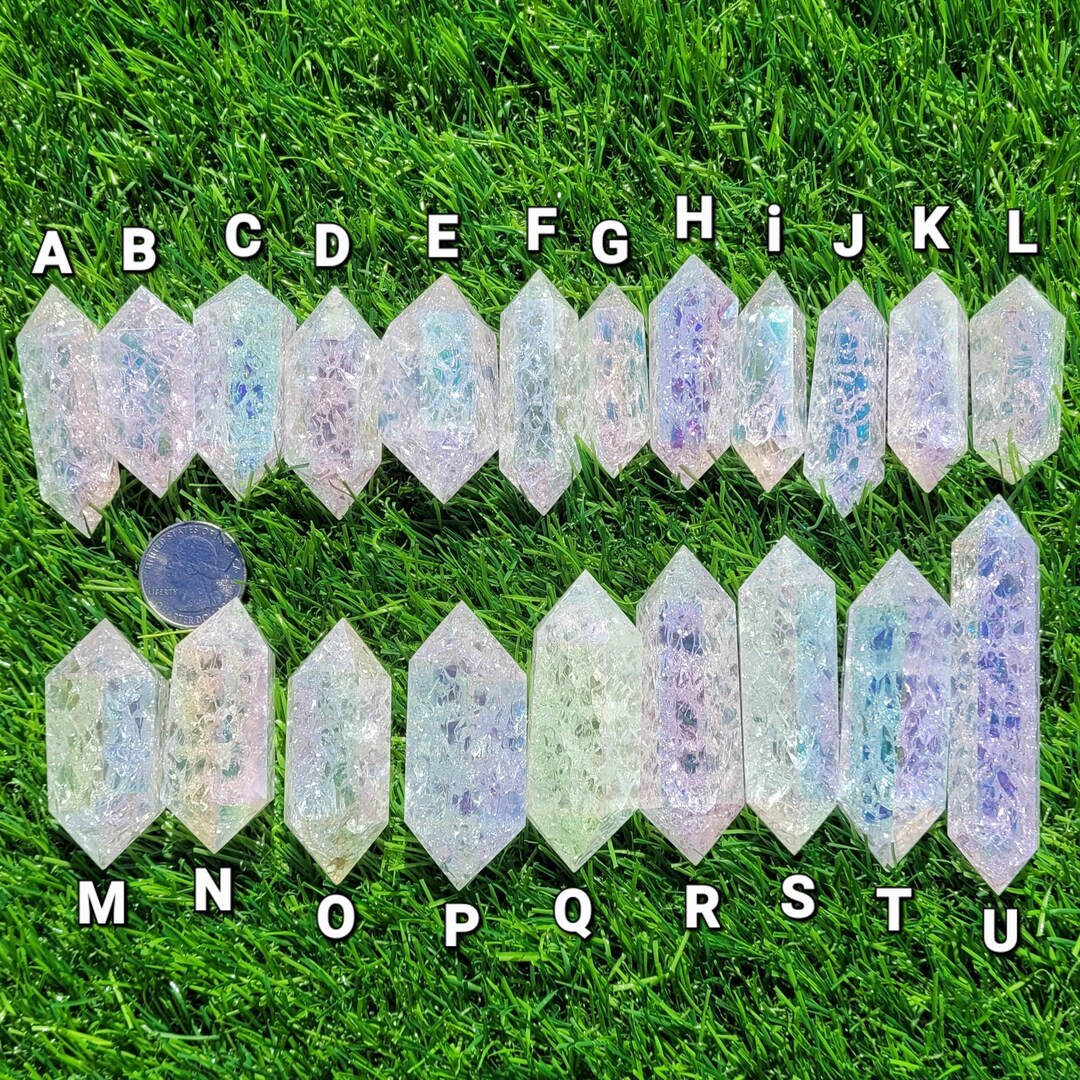 Angel Aura Coated Clear Crackle Quartz Double Point Crystal to - Etsy
