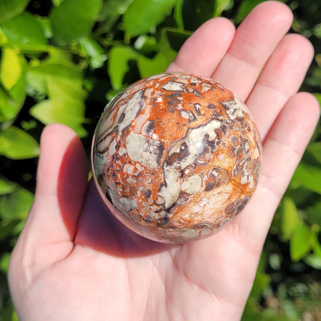 Money Agate Sphere, Aka Red Poppy Jasper Crystal Sphere, 256g, 59mm, 2. ...