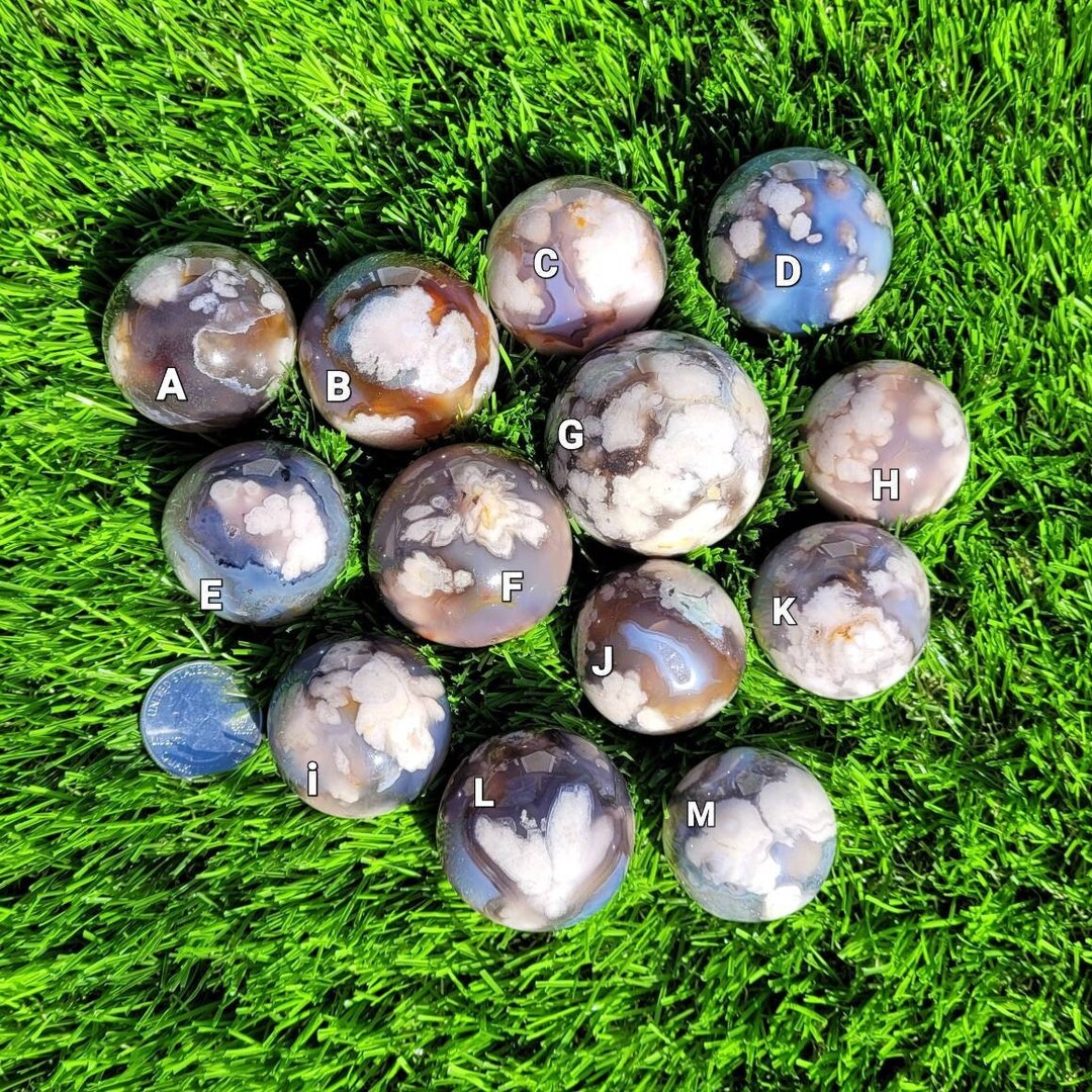 Black and Blue Flower Agate Spheres to Choose From 34mm to 47mm, Cherry ...