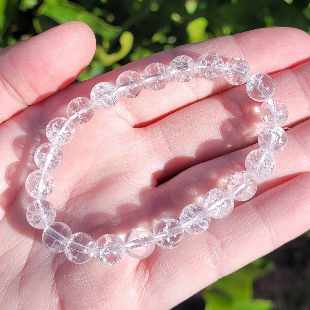 Clear Crackle Quartz Crystal Round Crystal Beaded Stretch - Etsy