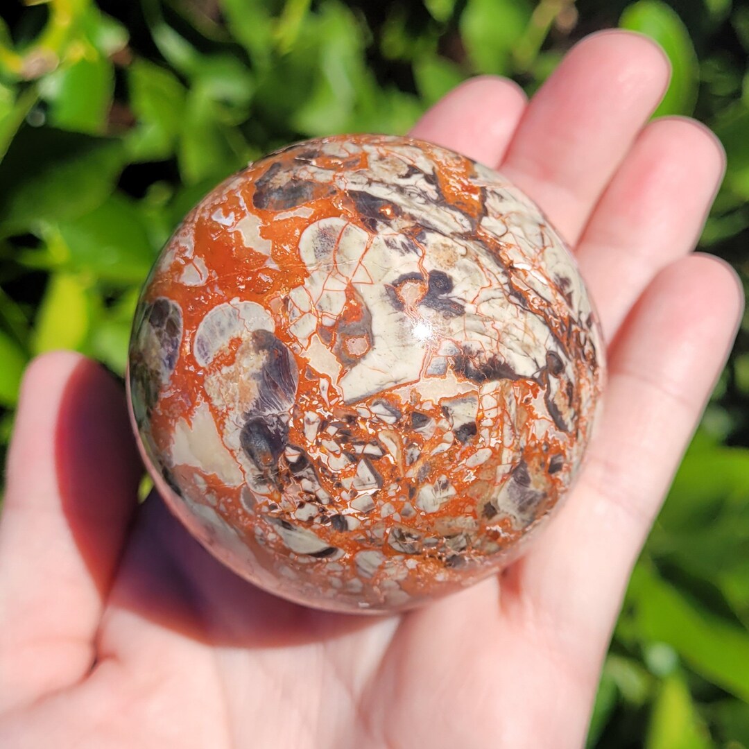 Money Agate Sphere, Aka Red Poppy Jasper Crystal Sphere, 279g, 61mm, 2. ...