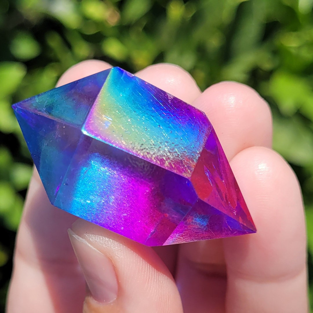 Angel Aura Coated Clear Quartz Blue Pink Double Point Crystal to Choose ...