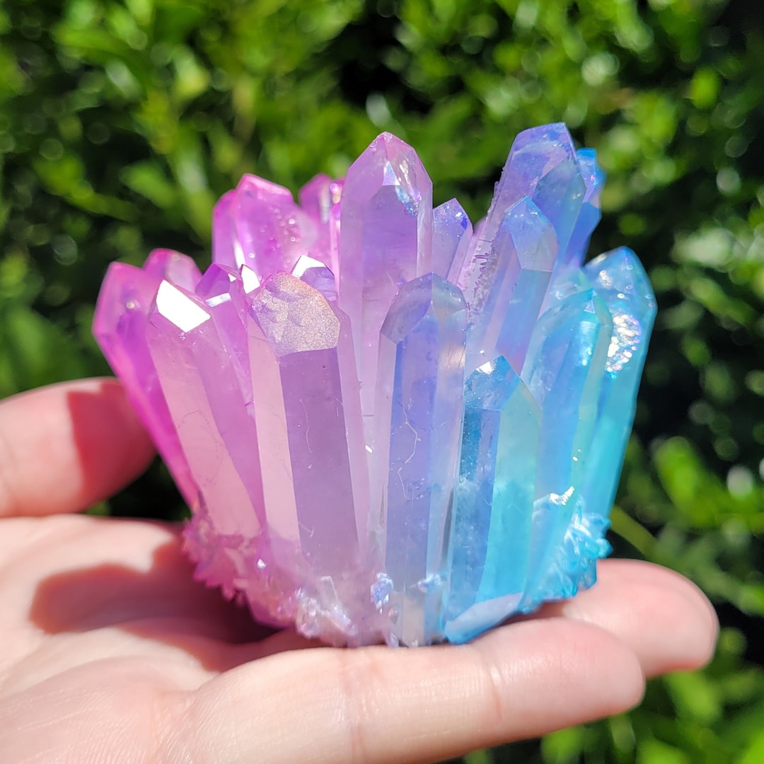 Blue and Pink Angel Aura Clear Quartz Crystal Cluster, 3.4 X 3.2 X 2.6 ...