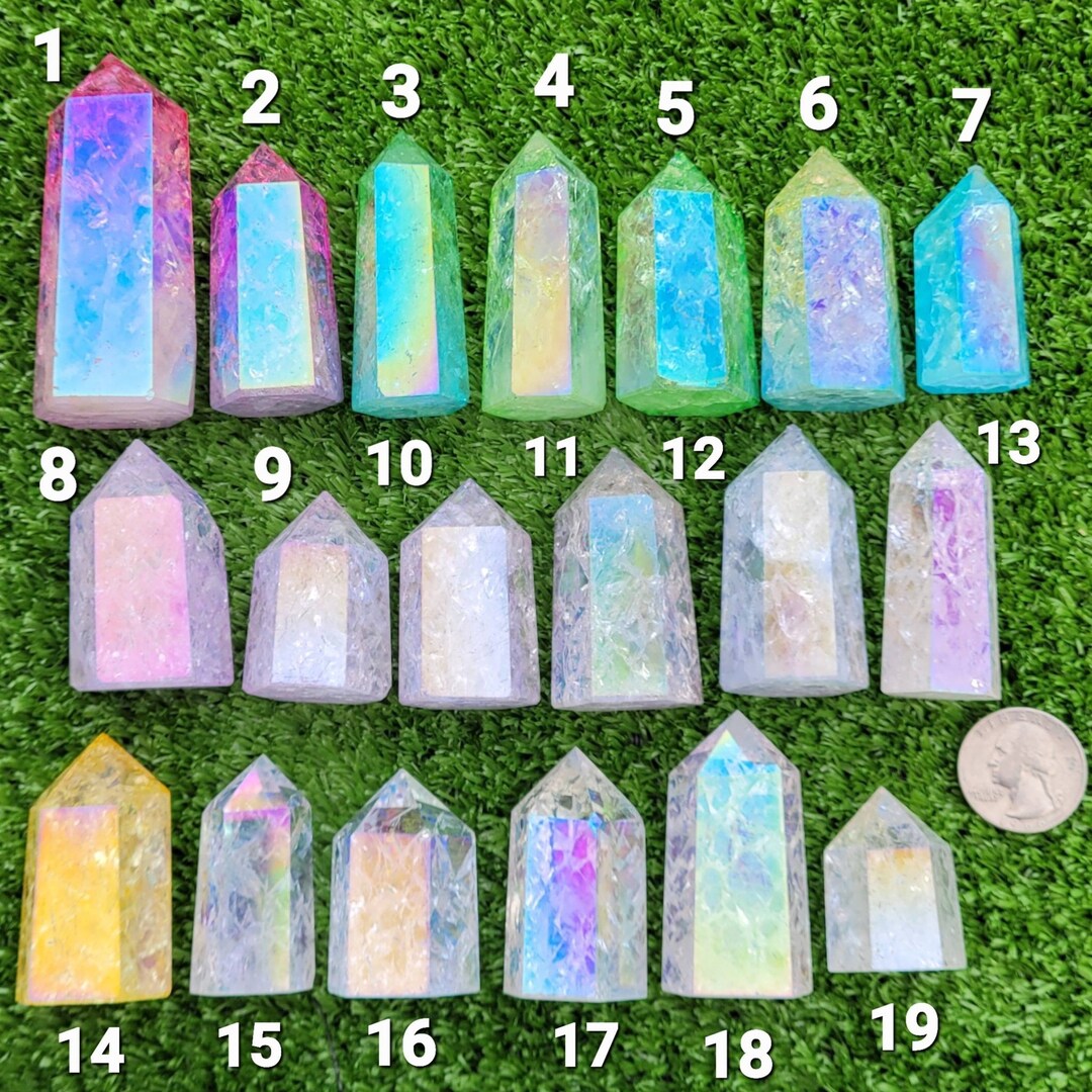 Aura Coated Clear Crackle Quartz Clear/blue/green/yellow/pink Towers to ...