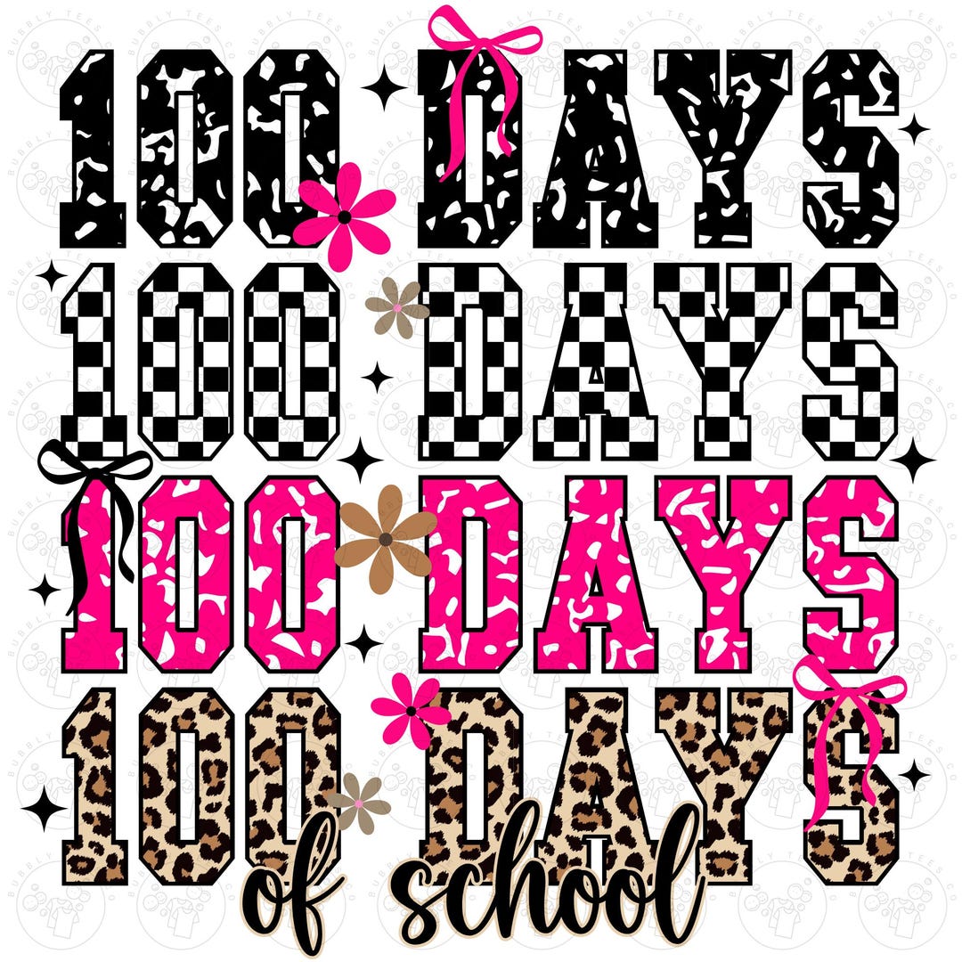 100 Days of School Png, Teacher 100 Days Bows Png, Checkered 100 Days ...