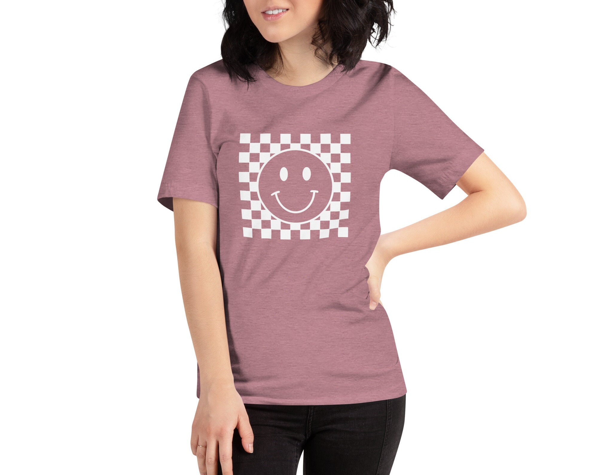 Smiley Checkered Shirt Retro Checkered Tee Happy Face Shirt Positivity ...