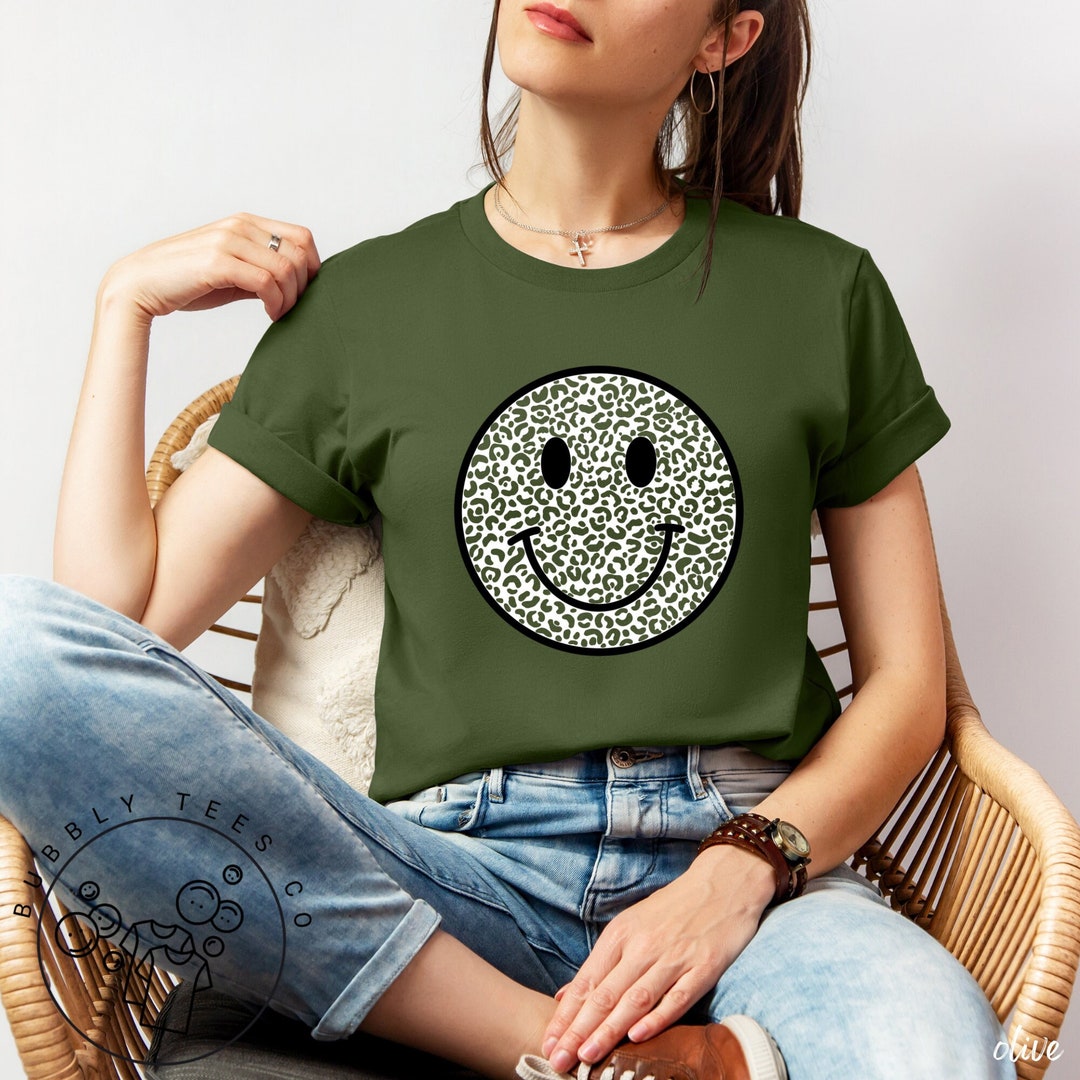 Smiley Shirt, Smile Face Shirt, Smile Cheetah Graphic Tees, Happy Face ...