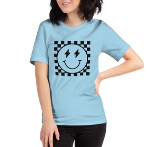 Smiley Checkered Pattern Shirt Lightning Bolt Smiley Shirt Happy Face ...