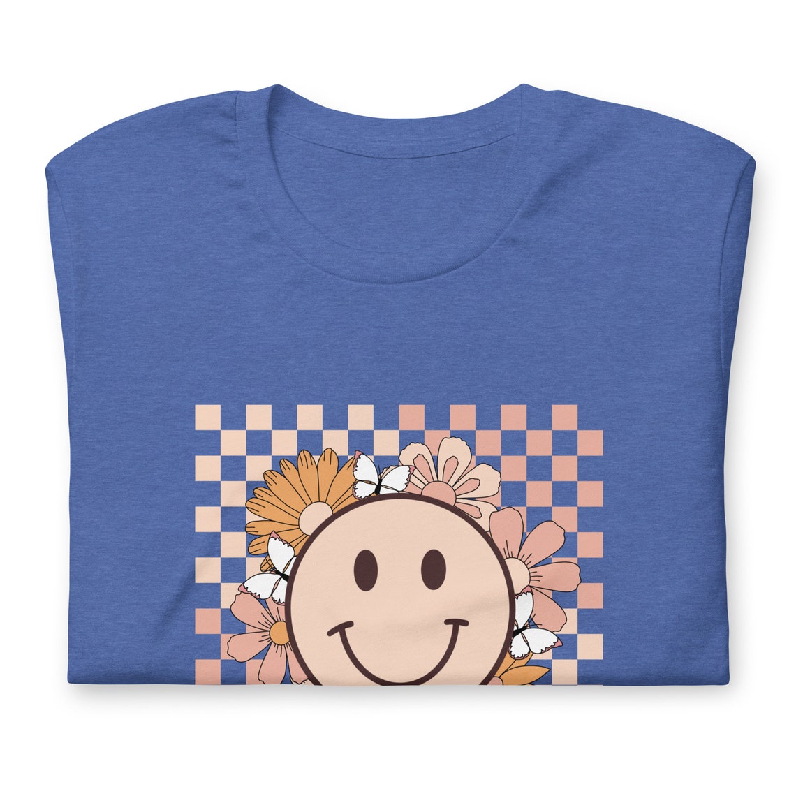 Positivity Smiley Checkered Pattern Shirt Floral Butterfly Tee Teacher ...