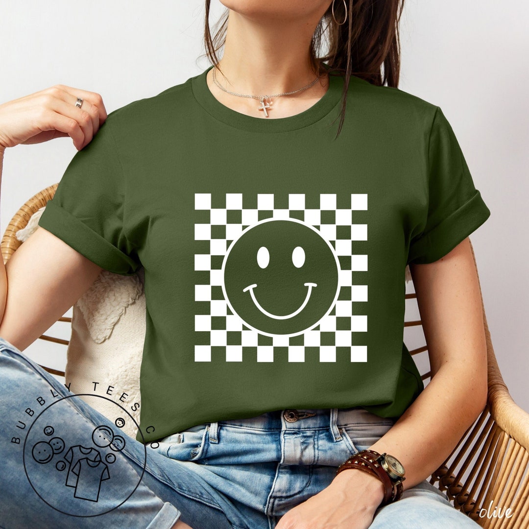 Smiley Checkered Shirt Happy Face Tee Retro Checkered Shirt Smile Face ...