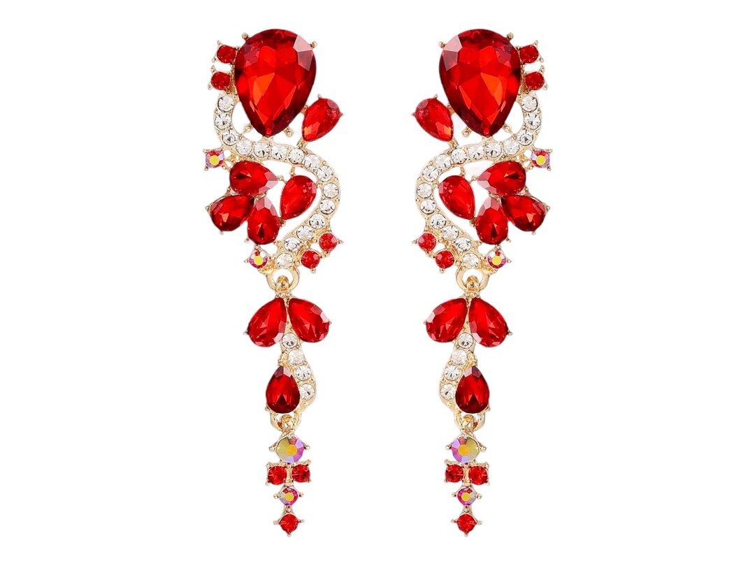 Red Earrings Red Rhinestone Earrings Tassel Dangle Red Bridal Jewelry ...