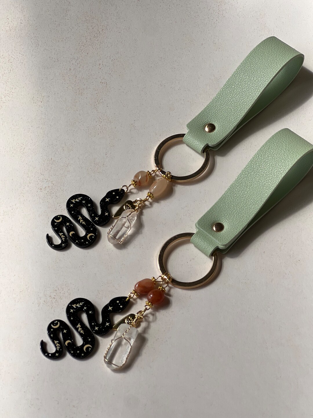 Personalized Zodiac Snake Keyring | Quartz Gemstone Key Chain | Faux ...