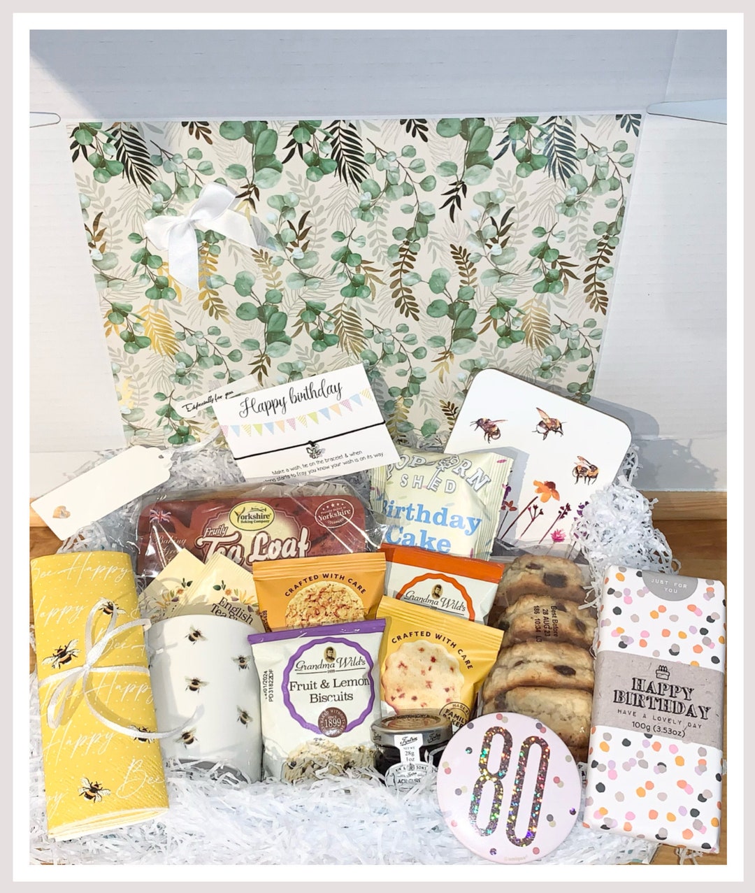 80th Birthday Afternoon Tea Hamper Bee Themed 80th Birthday Gift Box ...