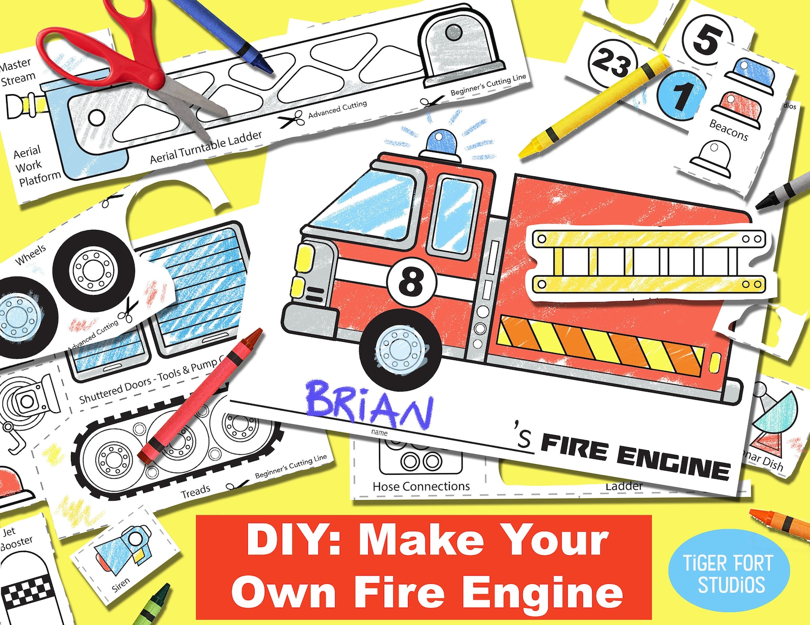 DIY Make a Fire Engine Creativity Kit, Fire Engine Craft, Fire Truck ...