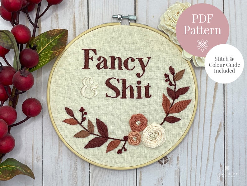 PDF Pattern Fancy & Shit embroidery Design for 8 Hoop. - Etsy