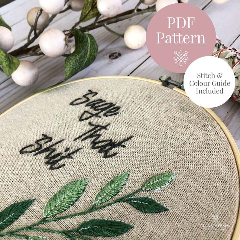 PDF Pattern Sage That Shit embroidery Design for 8 Hoop. | Etsy