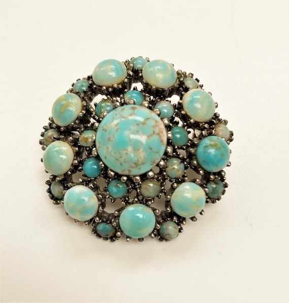 Vintage Signed SPHINX Faux Turquoise Silver Tone Brooch 35mm - Etsy
