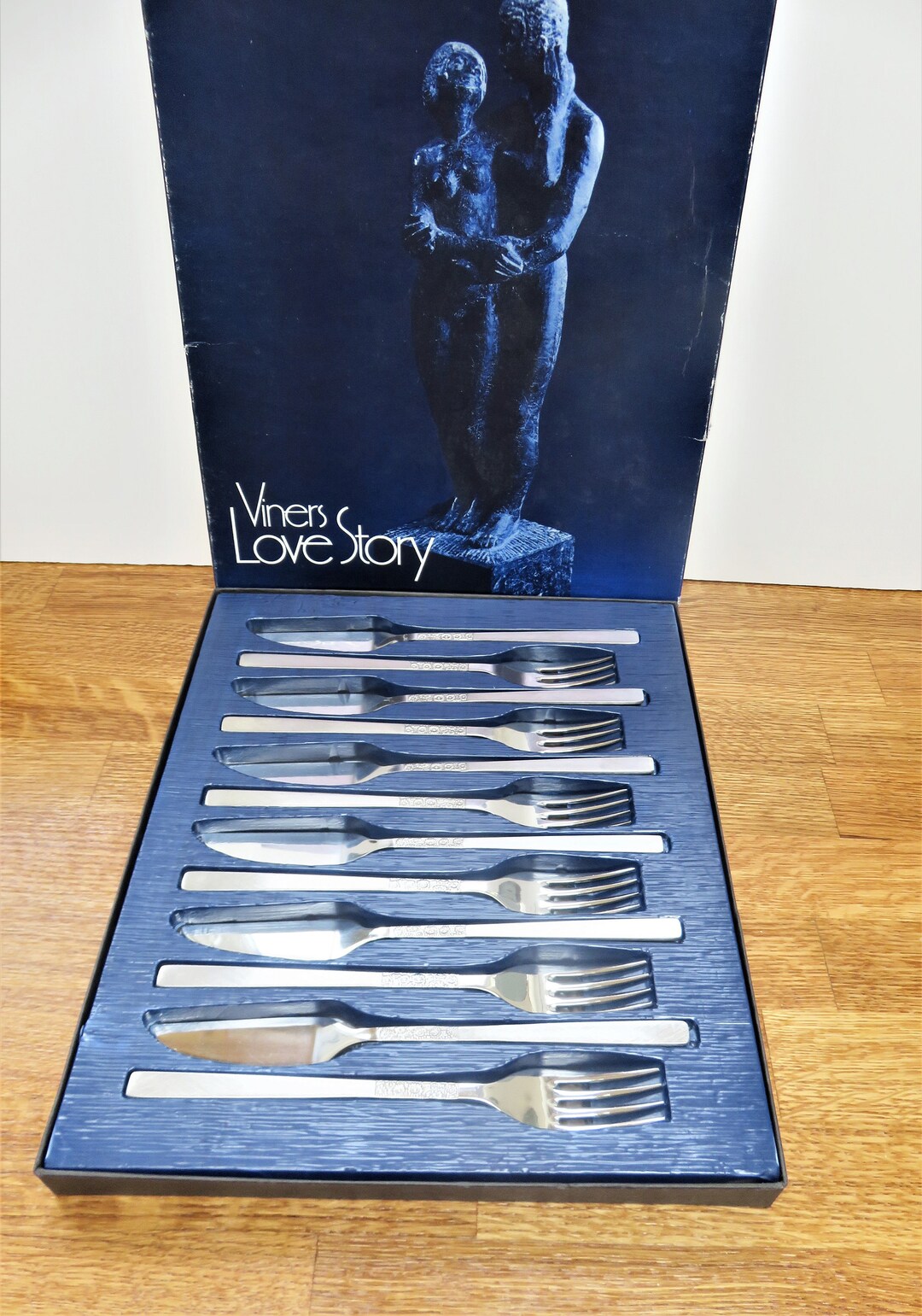 Vintage VINERS Set of Fish Knives and Forks Love Story Patterns Six of ...
