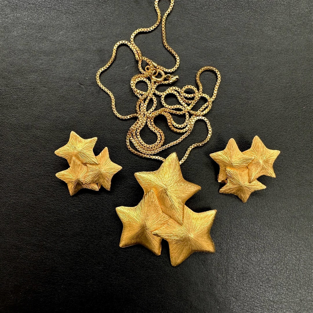 Vintage ESCADA Gold Plated Celestial Triple Star Pendant and Matching ...