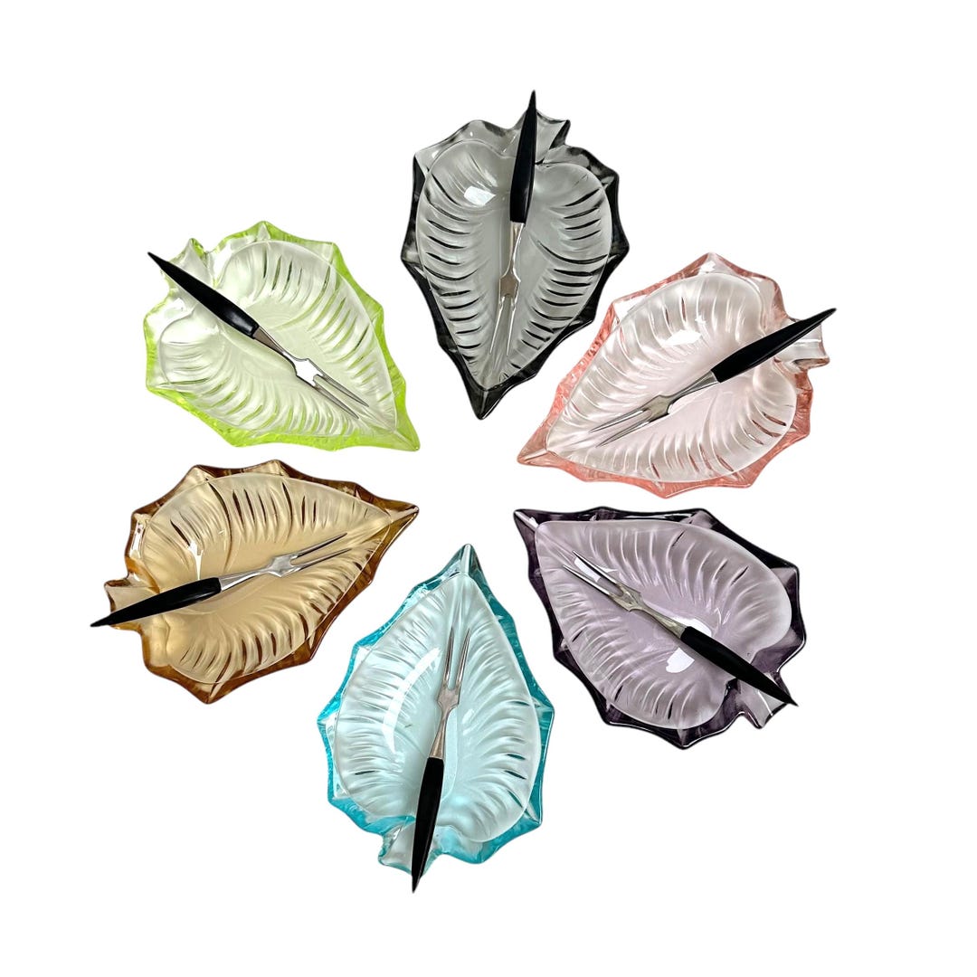 Set of Six Colourful Mid Century Pressed Glass Snack / Nibble Bowls ...