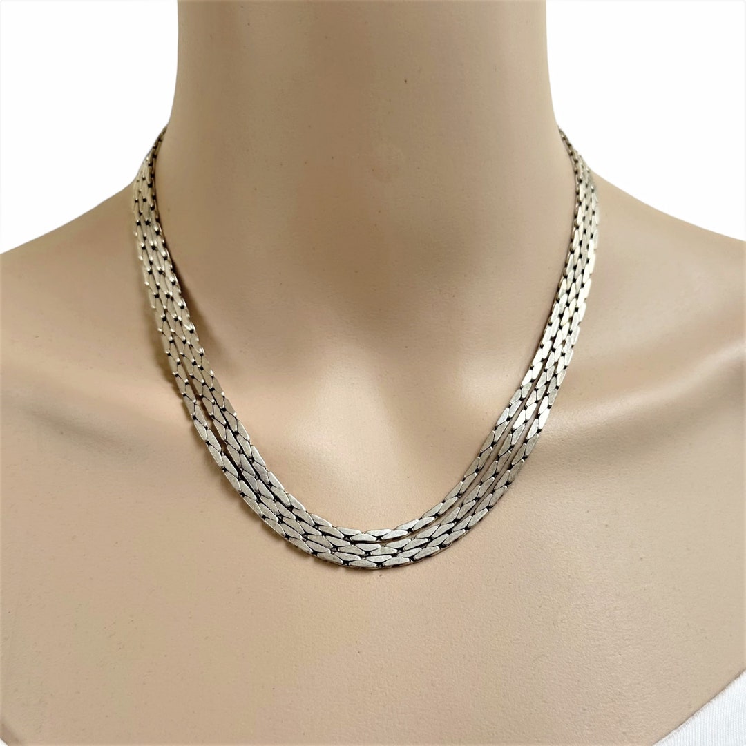 1972 Solid Sterling Silver Three Strand Necklace by KOLLMAR & JOURDAN ...