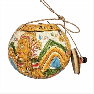 Vintage Native Balinese Hand Painted Coconut Shell Hanging Lidded Pot ...