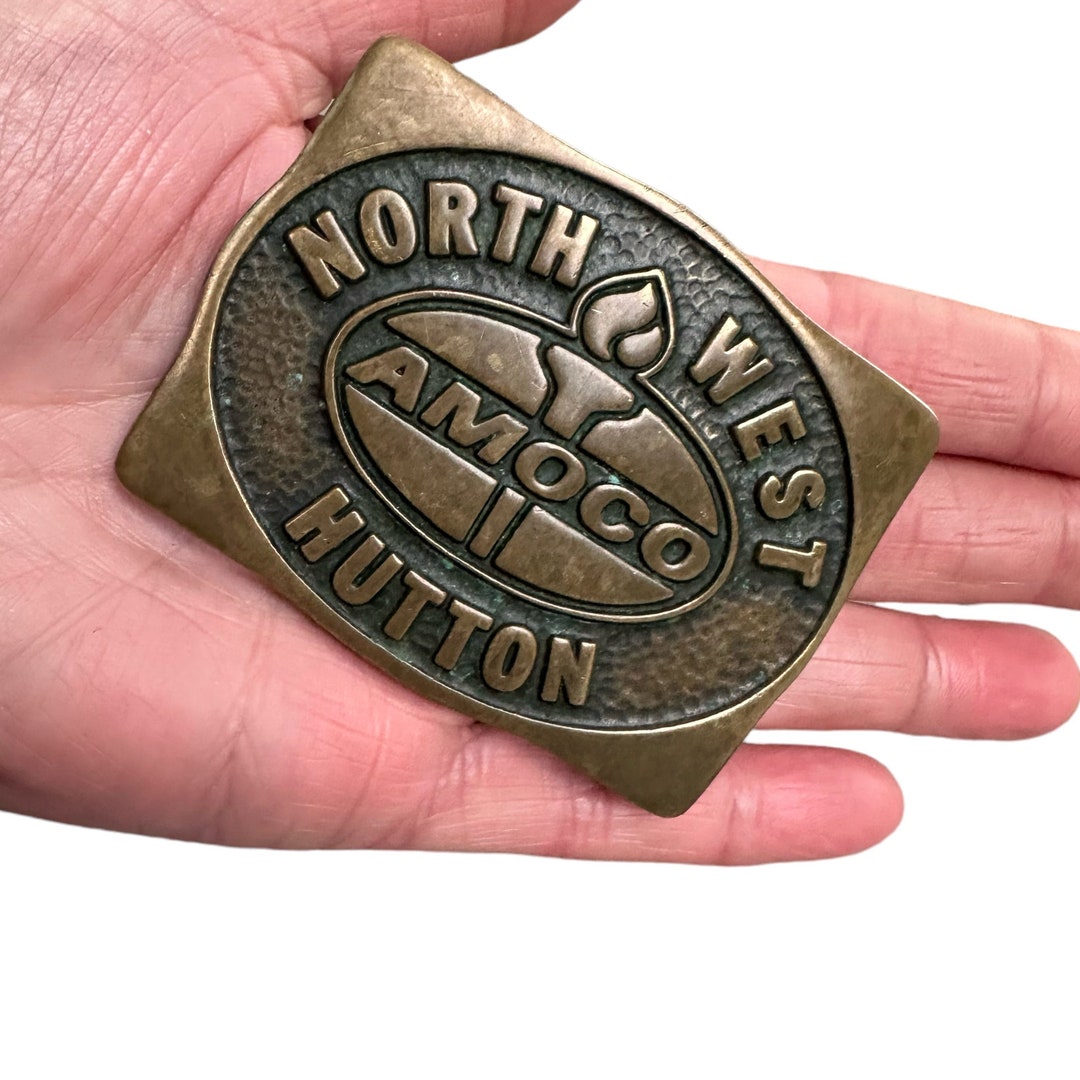 Vintage 1984 Amoco Oil & Gas Solid Brass Belt Buckle North West Hutton ...