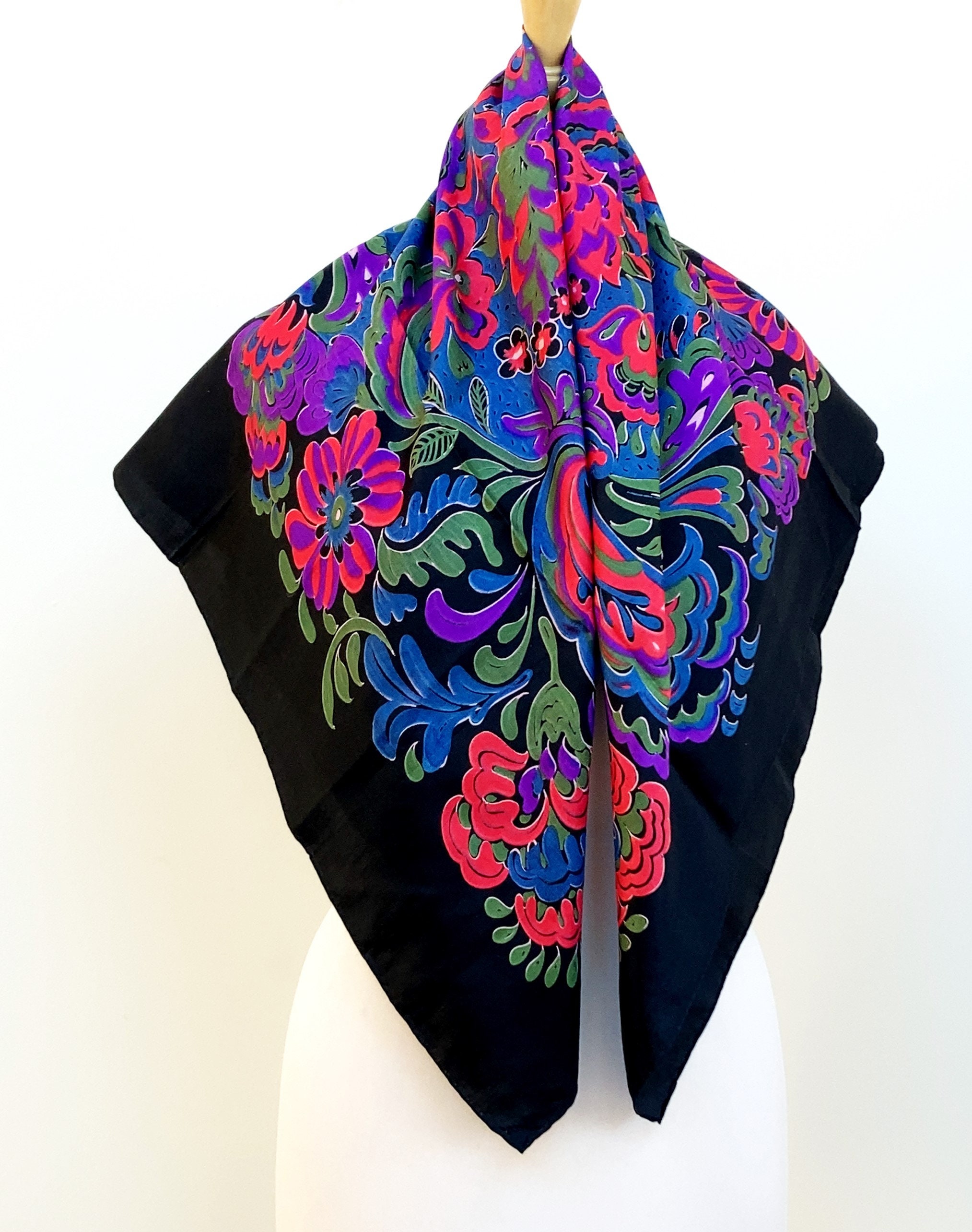 Vintage Large Colourful Thai Silk Scarf Hand Sewn Hems - Etsy