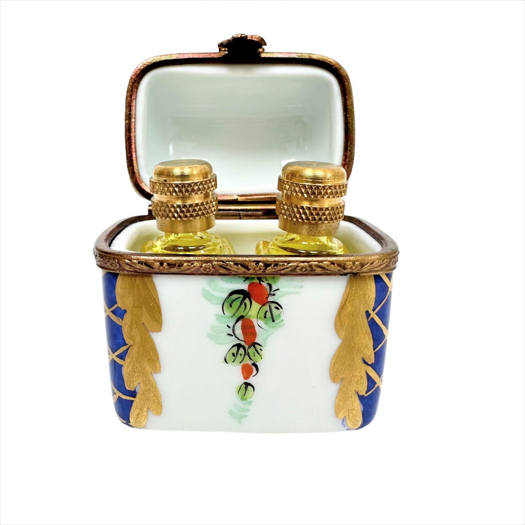 Limoges France Porcelain Trinket Box With Two Perfume Bottles - Peint ...