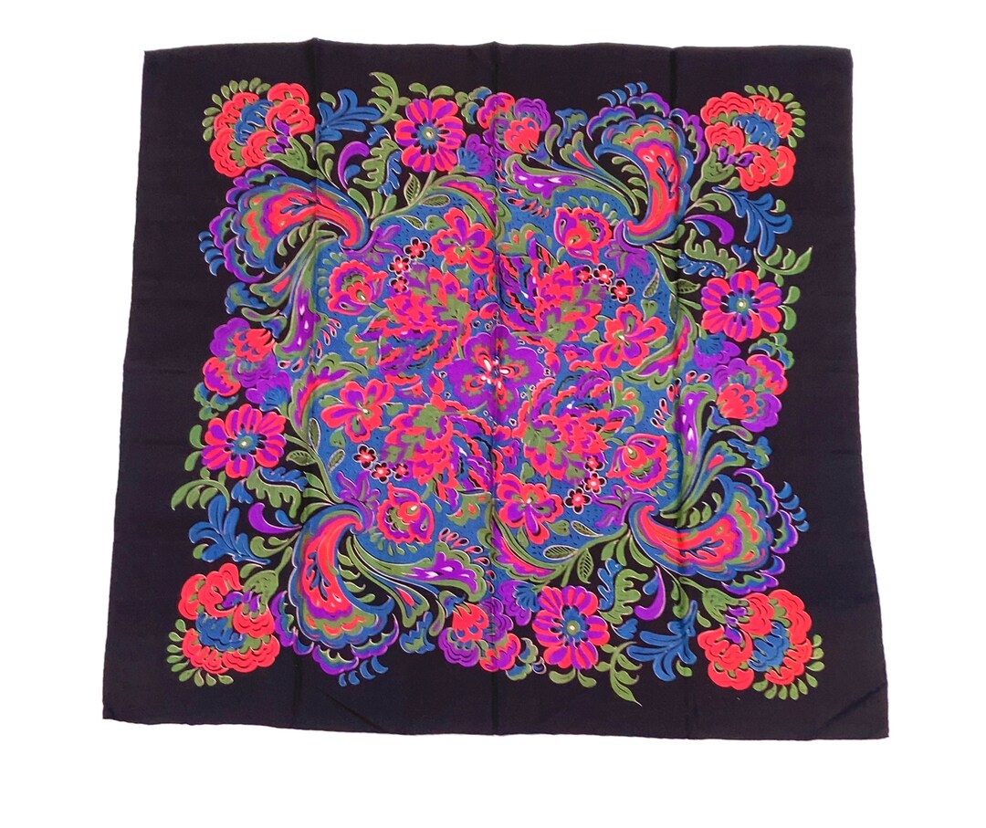 Vintage Large Colourful Thai Silk Scarf - Hand Sewn Hems - 36" X 34" - Etsy