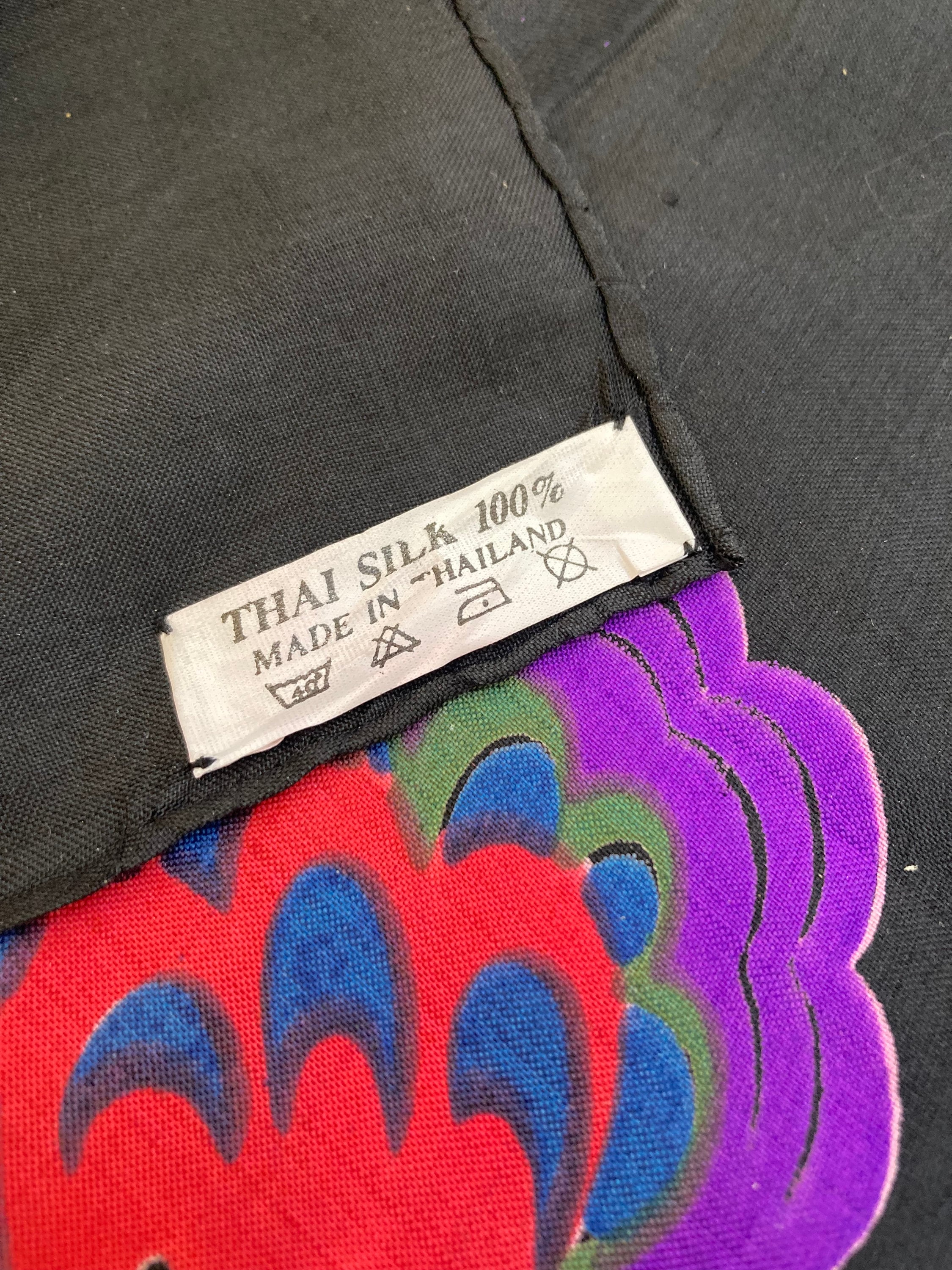 Vintage Large Colourful Thai Silk Scarf Hand Sewn Hems - Etsy