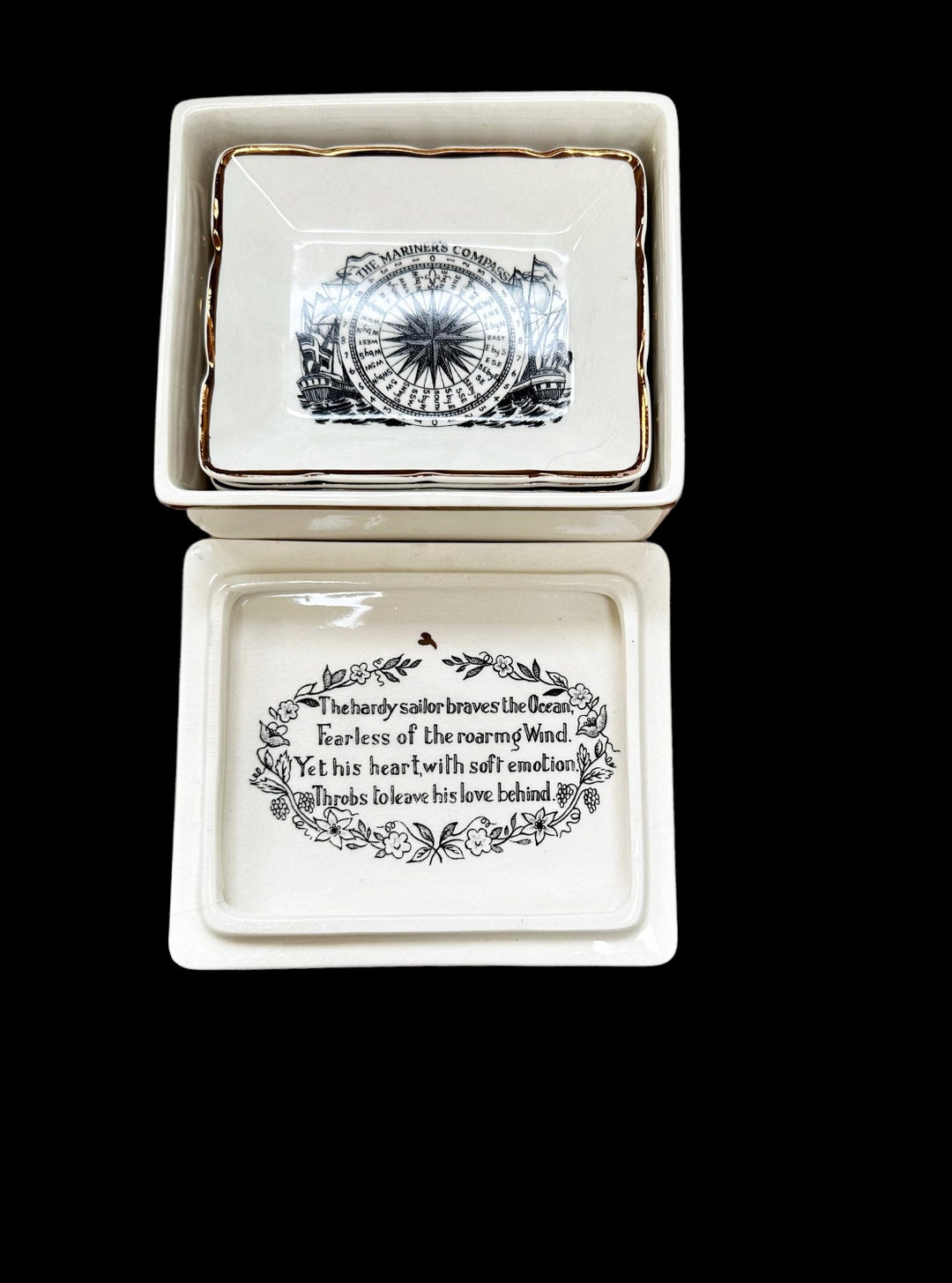 1950's Vintage Sandland Ware 'mariner's Compass' Trinket Box With Four ...
