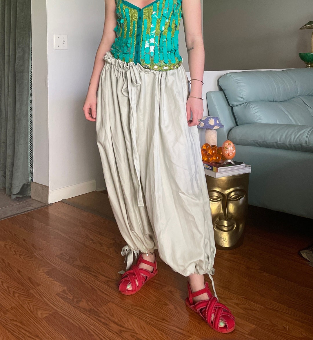 Light Blue Striped Stripe Wide Leg Open Harem Pants Bottoms Ruffled ...