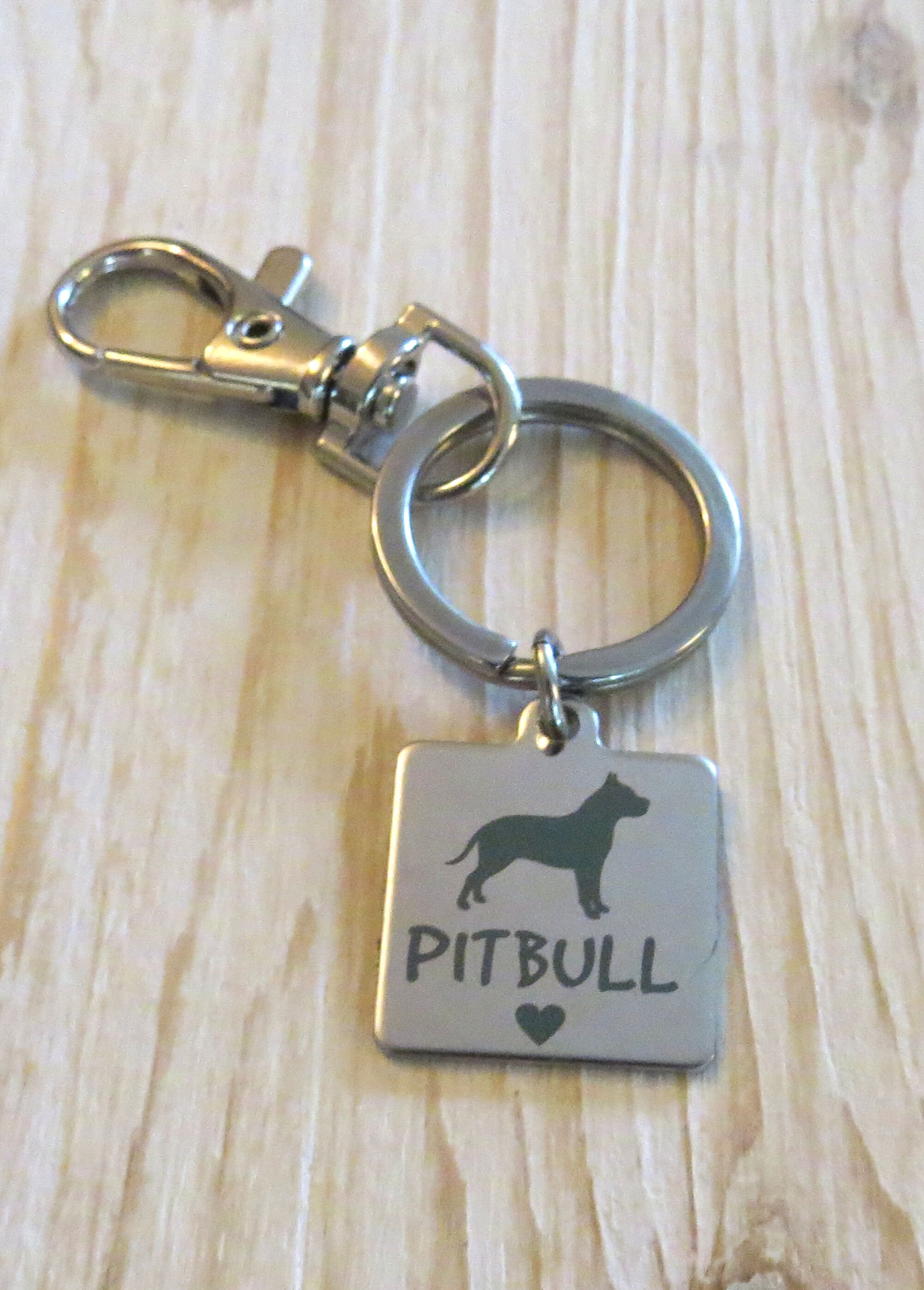 I Love My Pitbull Dog Stainless Steel Keychain, Laser Engraved ...