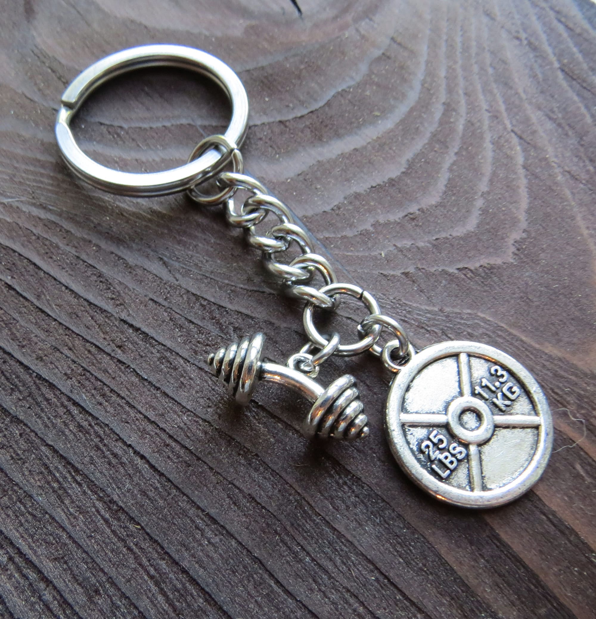 Gym Rat Weightlifter Keychain Silver Stainless Steel Keychain ...
