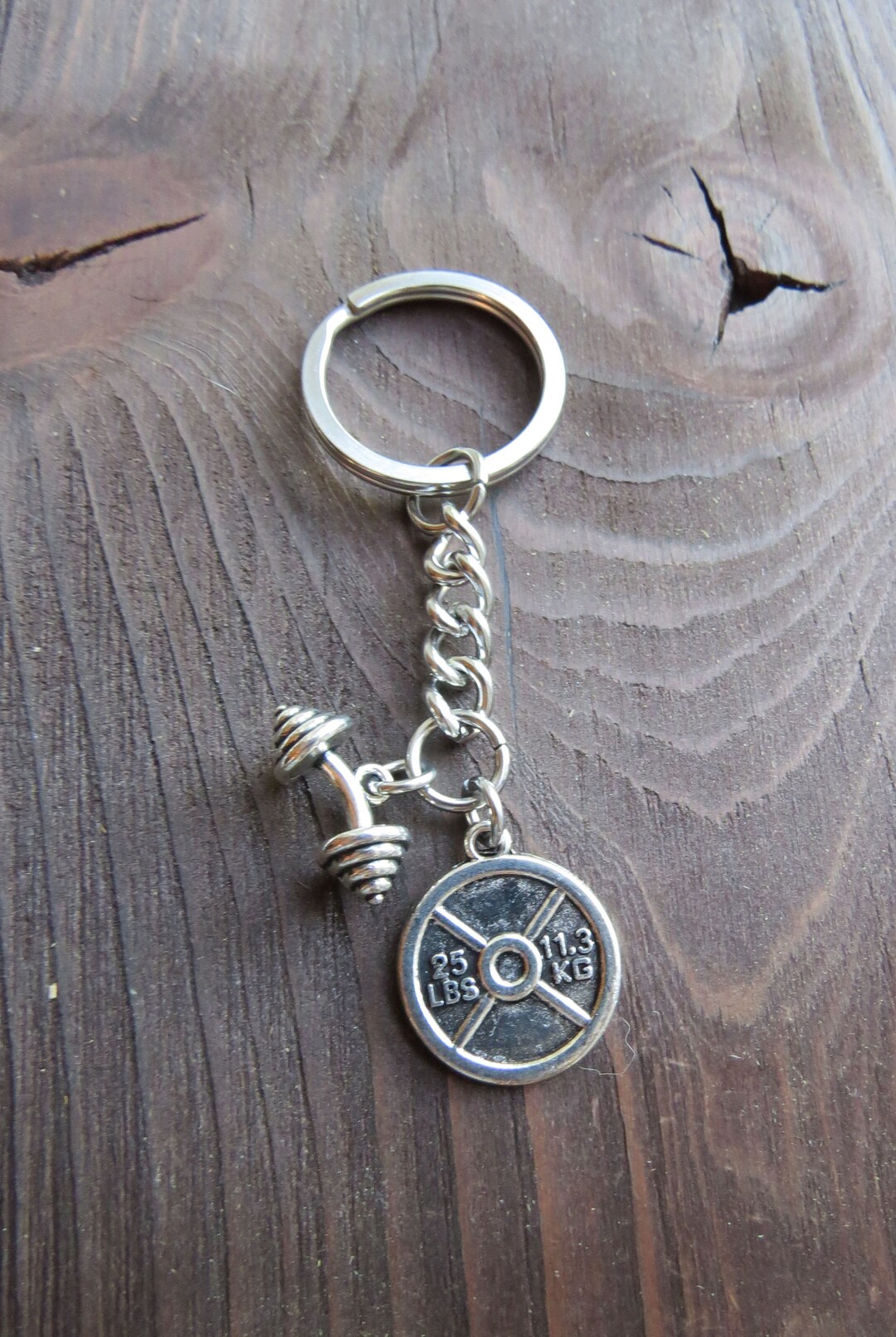 Gym Rat Weightlifter Keychain Silver Stainless Steel Keychain ...