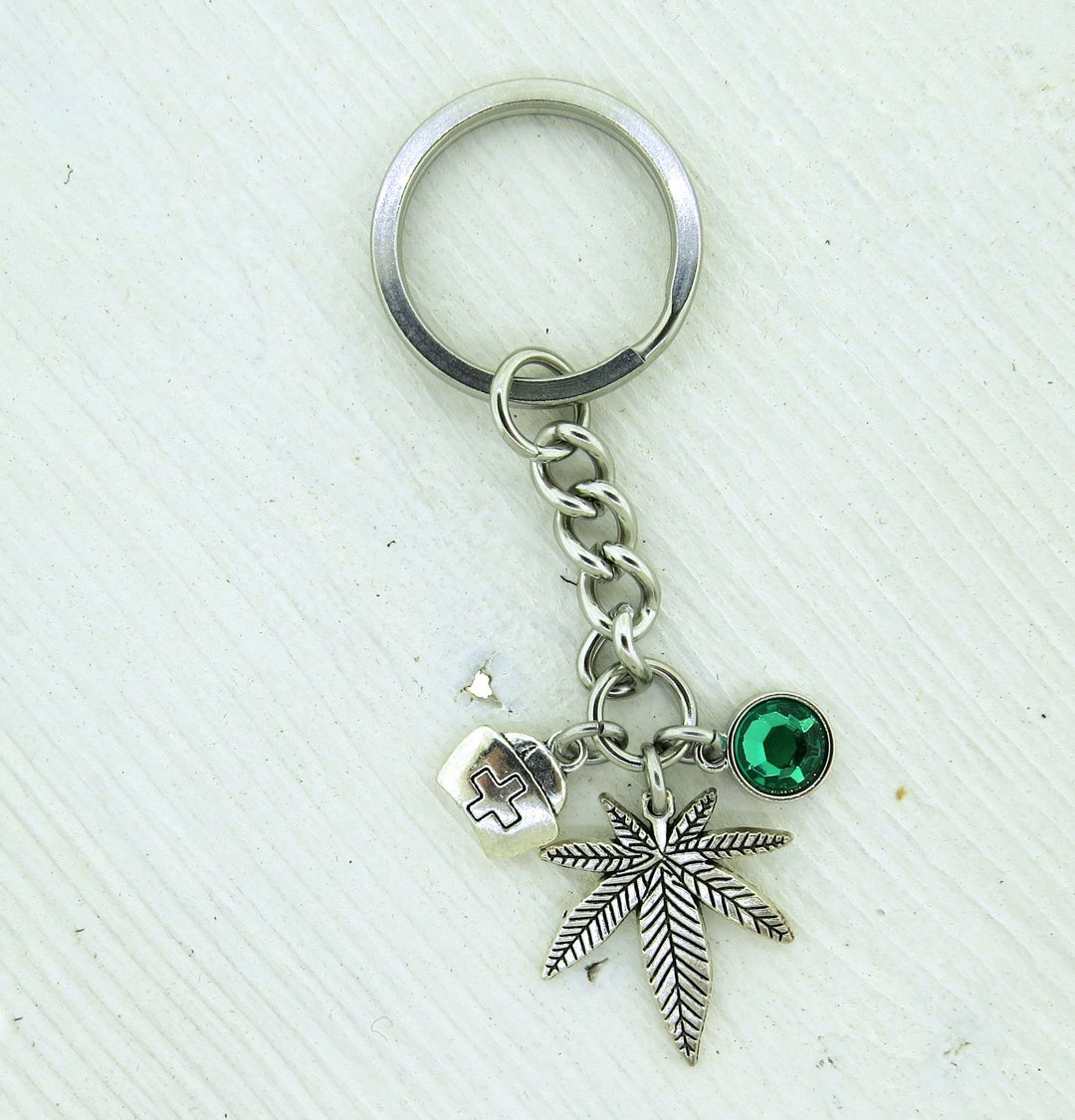 Medical Bag Marijuana Leaf Charm Stainless Steel Keychain Cannabis Key ...