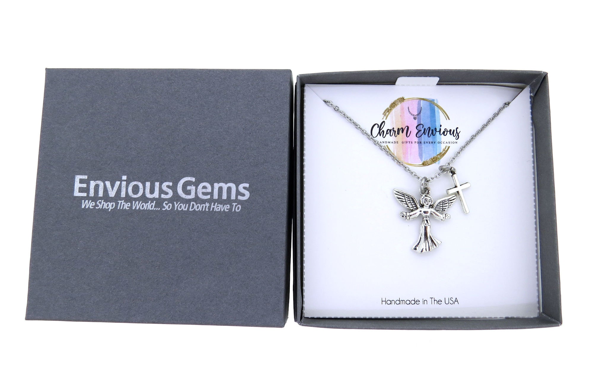Angel With Open Arms and Cross Pendant Necklace Angel Charm on a ...