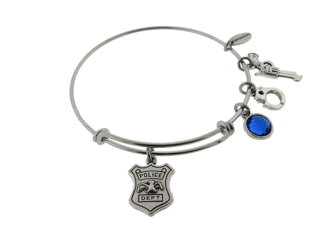 Police Officer Silver Expandable Stainless Steel Bracelet Cops Wife ...