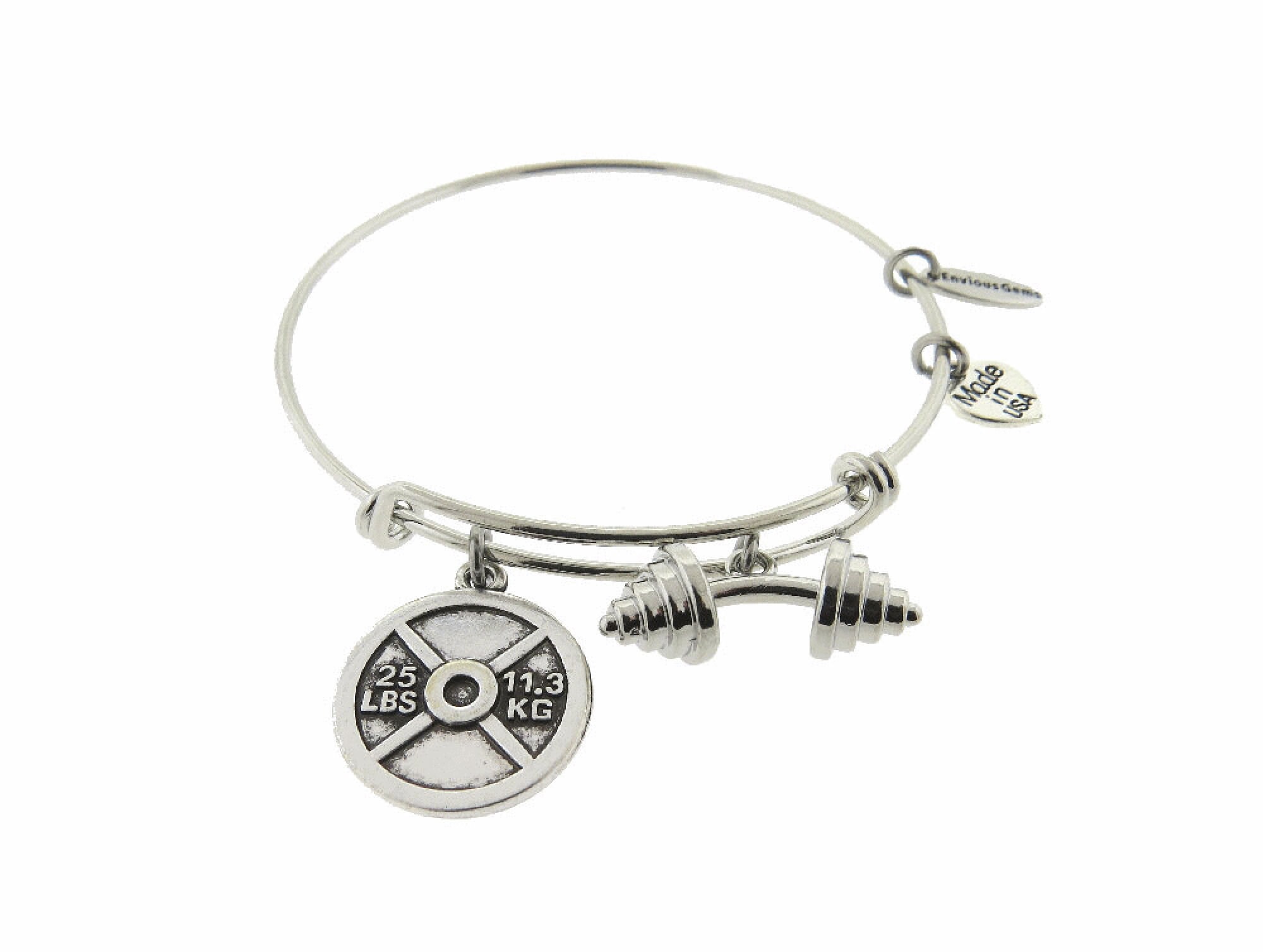 Barbell Weightlifter Silver Expandable Bracelet Women's Workout Gift ...